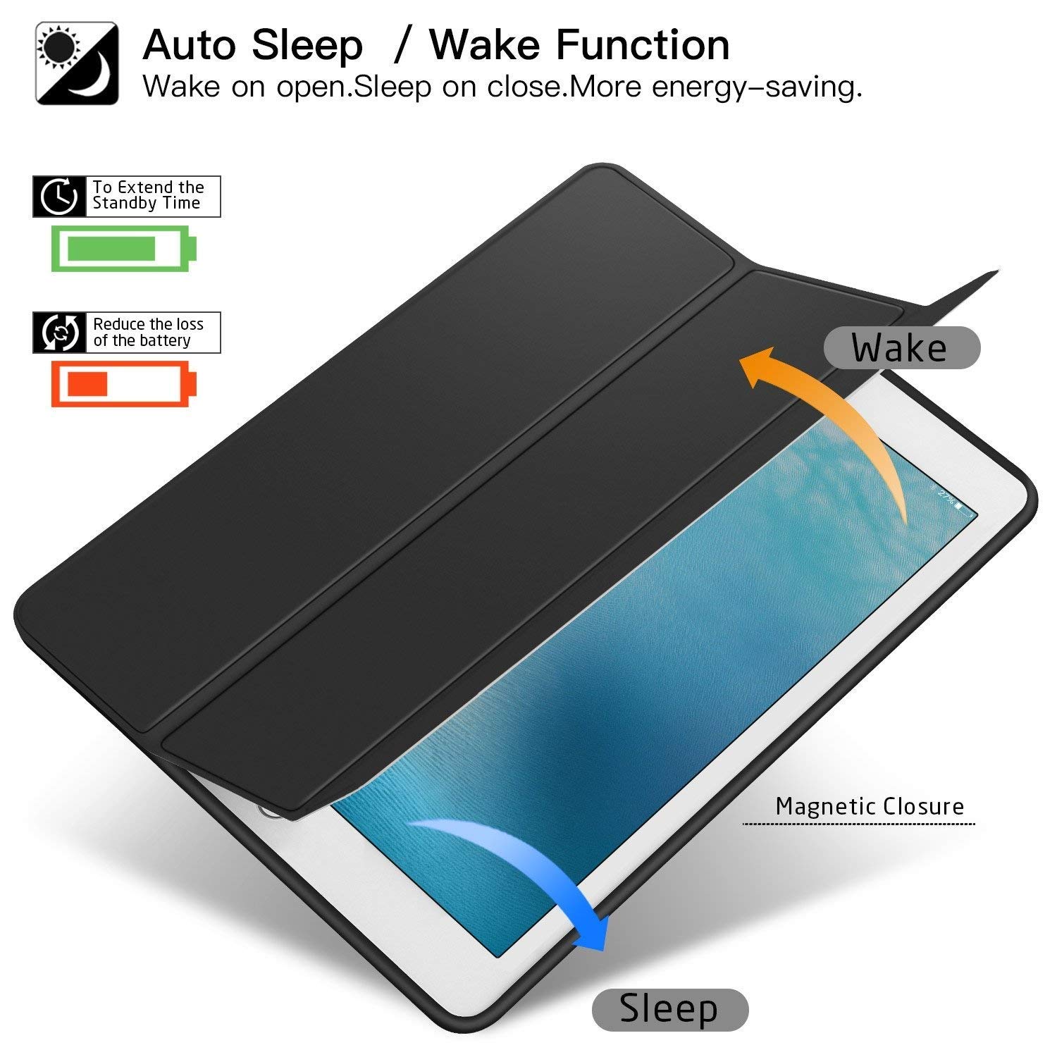 ZtotopCases for iPad Pro 12.9 Inch 2017/2015 (1st & 2nd Generation) with Pencil Holder, Lightweight Soft TPU Back Cover + Auto Sleep/Wake, Slim Tablet, Black