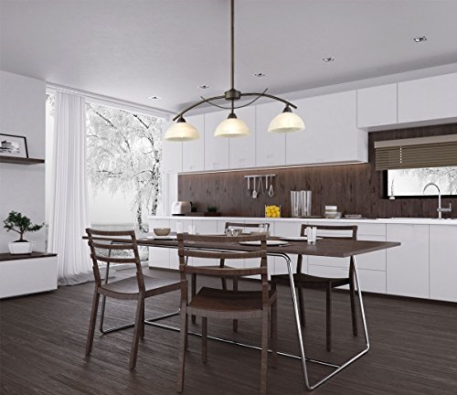 DAYCENT Vintage Frosted Glass Alabaster Shades Pendant Lighting for Kitchen Island 3-Light Rod-Hung Ceiling Hanging Light, Golden Bronze