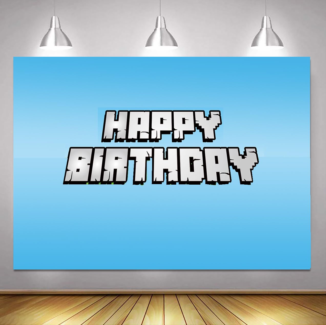 7x5ft Polyester Pixel Happy Birthday Backdrop Game Party Supplies Mining Dirt Block Banner for Kids Boys Room Decor Photograph Props…