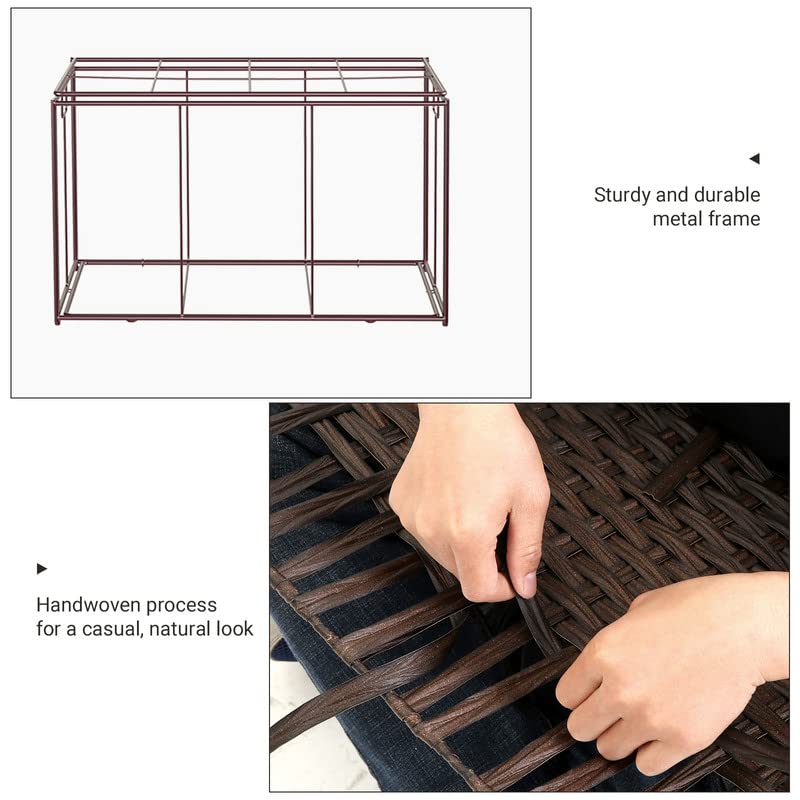 SONGMICS Storage Basket with Lid, Rattan-Style Storage Trunk with Cotton Liner and Handles, for Bedroom Closet Laundry Room, 29.9 x 17.1 x 18.1 Inches, Brown URST76BR