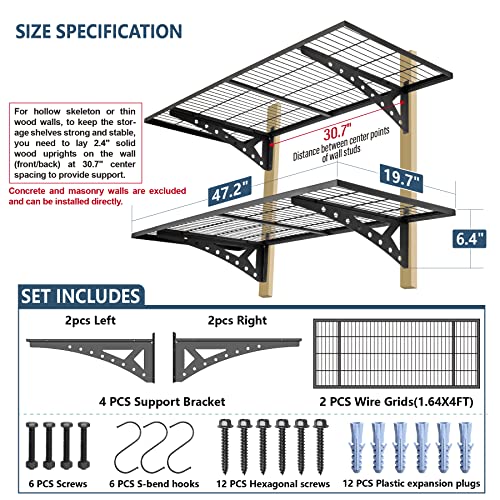 Sanhang 2Pack 1.64x4ft Garage Storage Rack, for Garage, Storage Room Wall Mounted Shelf (Black)