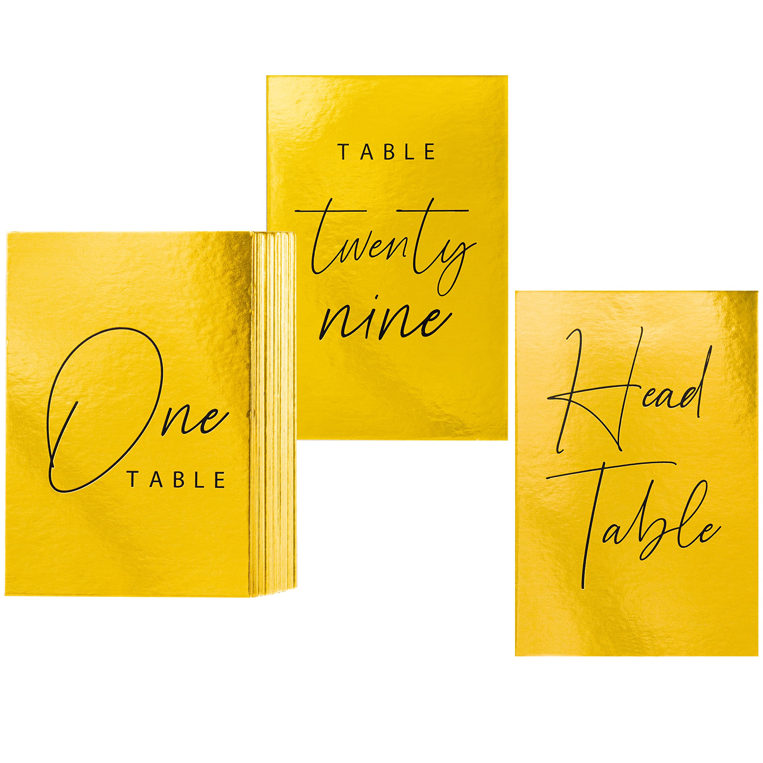 Crisky Gold Table Number Cards for Vintage Wedding, Anniversary, Birthday, Bridal Shower Party. Great Gatsby Theme, Elegant Black Double-Sided Design 4 x 6 Inch Number One - Thirty & Head Table.