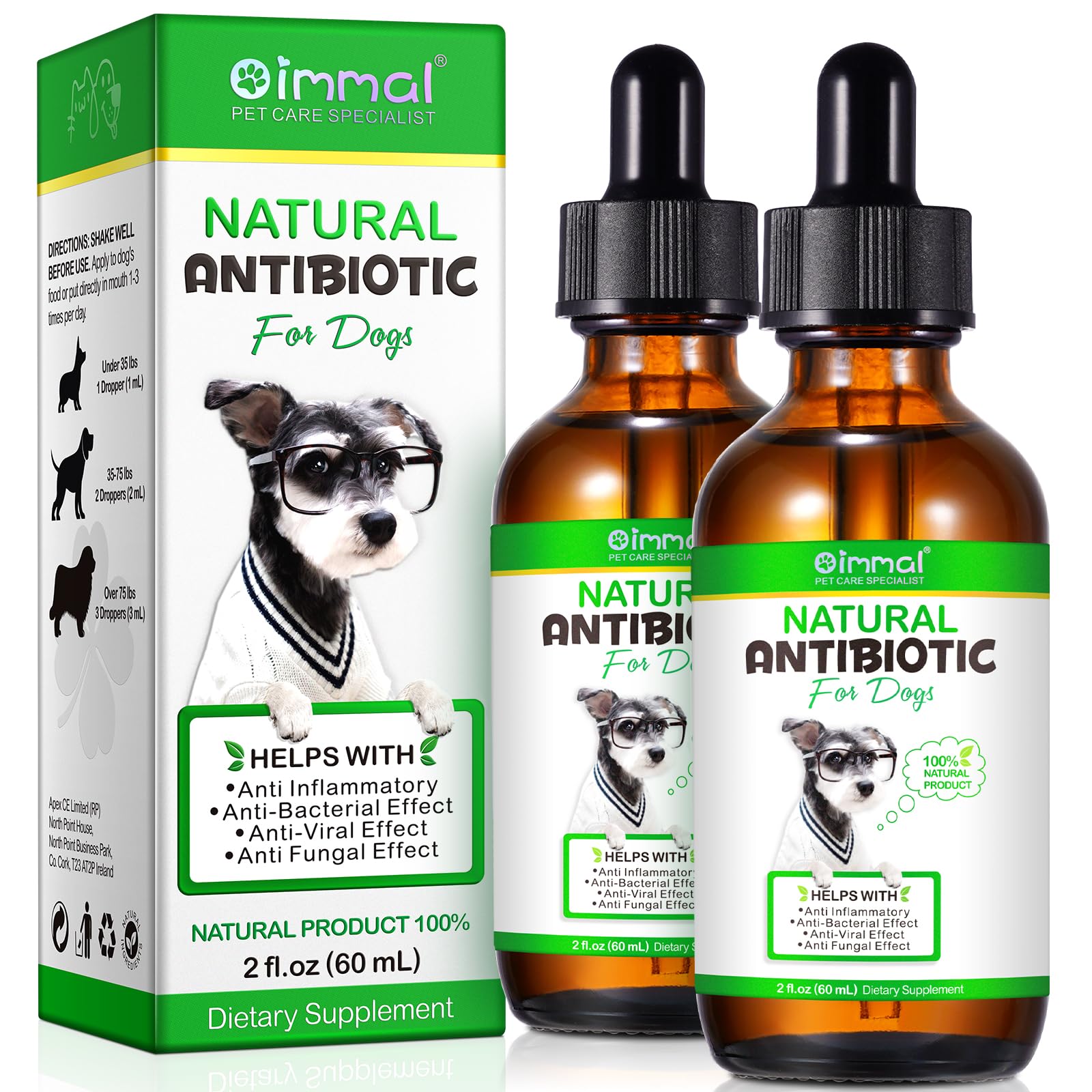 Antibiotics for Dogs, Natural Dog Antibiotics Supports Dog Allergy and Itch Relief, Dog Supplies Antibiotics, Dog Multivitamin for Pets, Bacon Flavor - 60 ml x 2