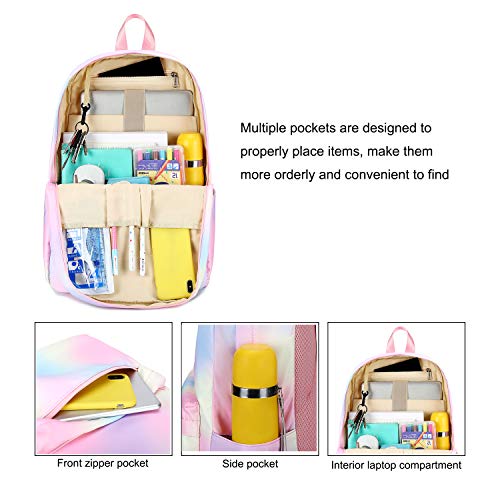 CAMTOP School Backpacks for Teen Girls Rainbow Backpack School Bookbags Set Lunch bag Pencil Case (Y064/Rainbow)