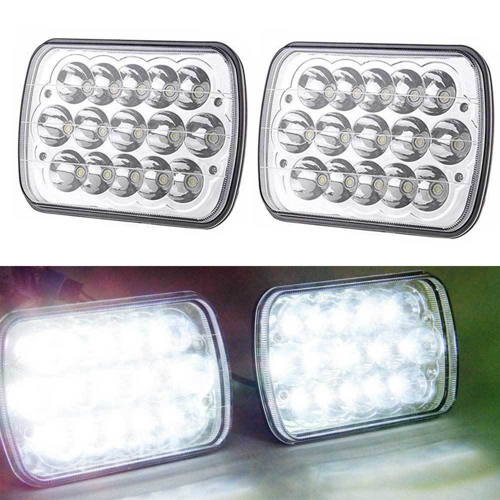 7x6 Inch for Ford E-150 E-250 E-350 LED Headlights Sealed Beam Square Headlamps High Low Double Beam H6014 H6052 H6054 6054 45W 1Pair - 2 Yr Guarantee