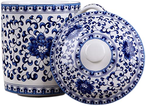 Heitiliamu Convenient Travel Home Office Chinese Gongfu Loose Leaf Tea/Coffee Brewing System- Bone China Porcelain Tea Cup/Coffee Cup/Tea Mug/Coffee Mug Personal Teacup with Tea Cup Lid,Blue Flowers