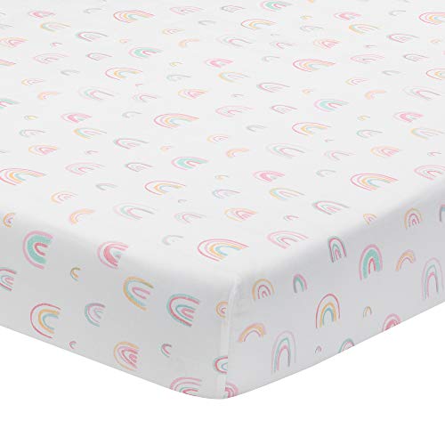 Lambs & Ivy Watercolor Pastel Pink/Mint Rainbow 5-Piece Baby Crib Bedding Set