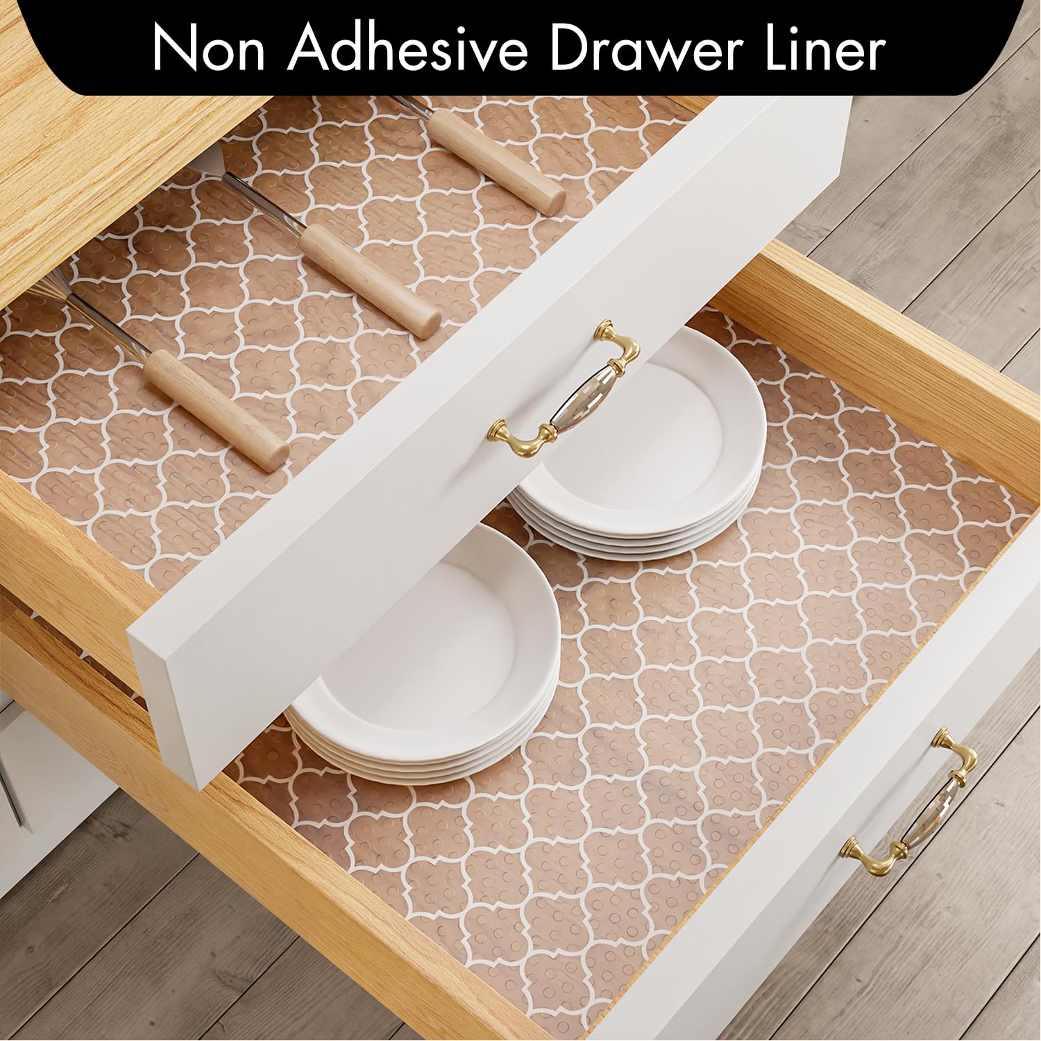 Cooyes Shelf Liner – Non-Adhesive Shelf Liners for Kitchen Cabinets – Waterproof Shelf Paper with Modern Pattern – Durable EVA Cabinet Liners