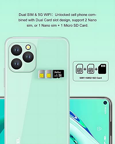 SANSHREUNI C21 Pro Android 12 5G Unlocked Smartphone, 6.8" HD Screen Unlocked Cell Phone, 4GB+256GB, 108MP Main Camera 6500mAH Battery Dual Analog Face/Fingerprint ID OTG