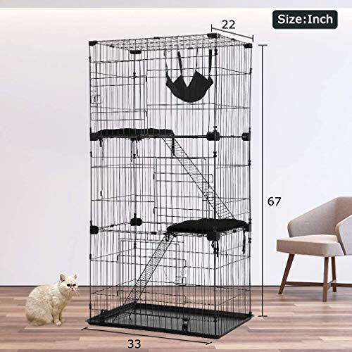 BestPet 3-Tier 67 Inch Cat Cage Enclosure Cat Crate Ferret Cage Cat Kennel Cat Playpen with Free Hammock 3 Cat Bed 3 Front Doors 2 Ramp Ladders Perching Shelves