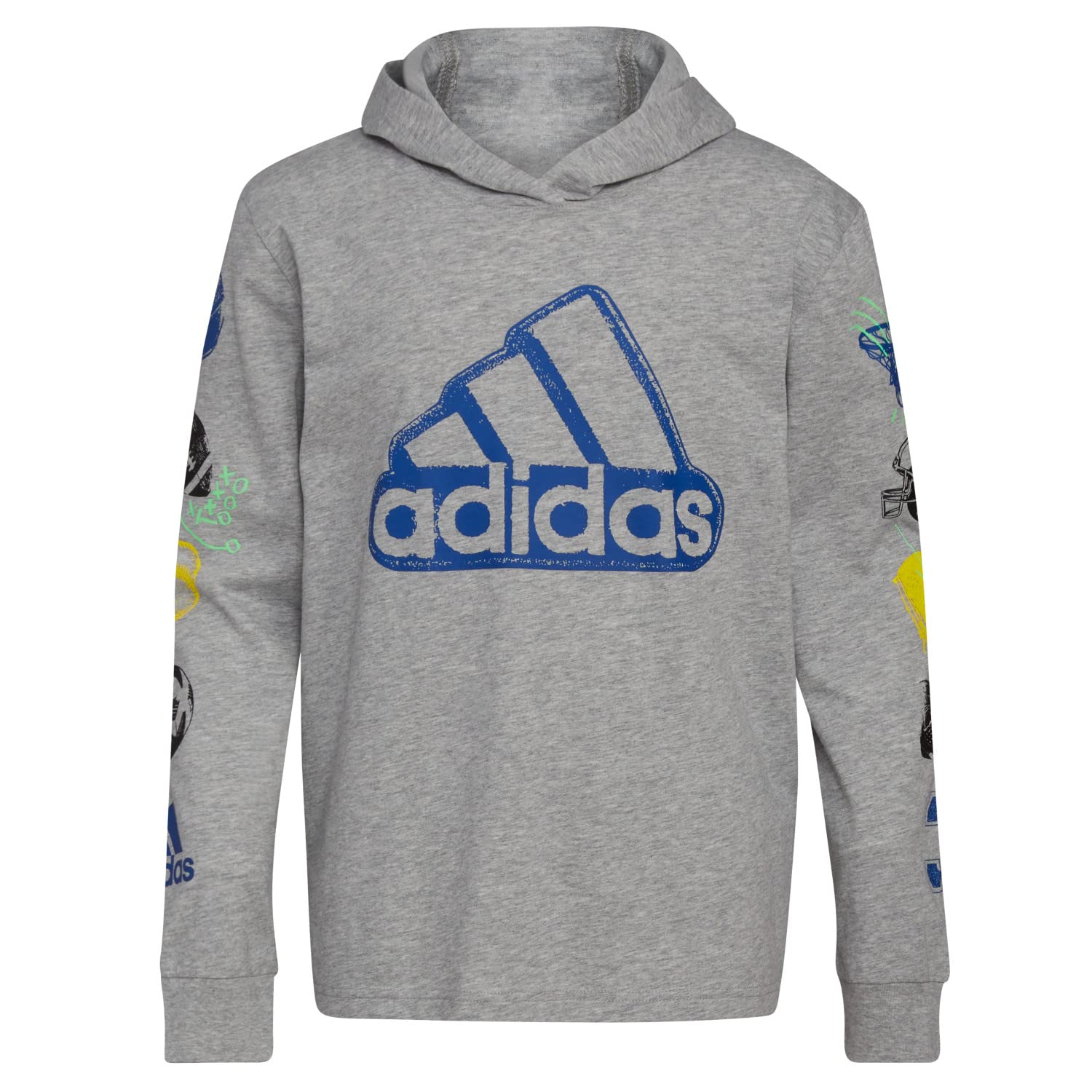 adidas Boys' Long Sleeve Cotton Jersey Hooded T-Shirt Tee, Medium Stamped Grey Heather, Large