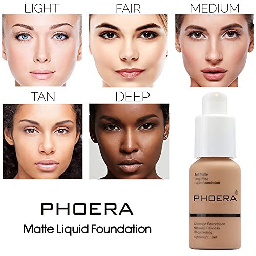 ABRUS® - PHOERA Foundation, Full Coverage Foundation, Soft Matte, Oil Control Concealer, Foundation Makeup Face Make up Long Lasting 24HR Waterproof 30ml (1 Piece - 102 Nude)