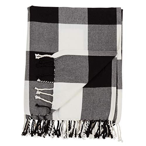 SARO LIFESTYLE Sevan Collection Cotton Throw with Buffalo Plaid Design, Black