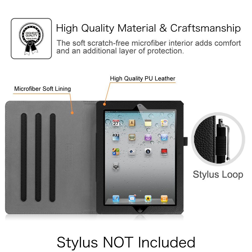 Fintie Case for iPad 4th Generation, iPad 3rd/2nd Gen (2012/2011) 9.7 Inch Tablet - [Corner Protection] Multi-Angle Viewing Smart Cover w/Pocket Auto Sleep/Wake, Black