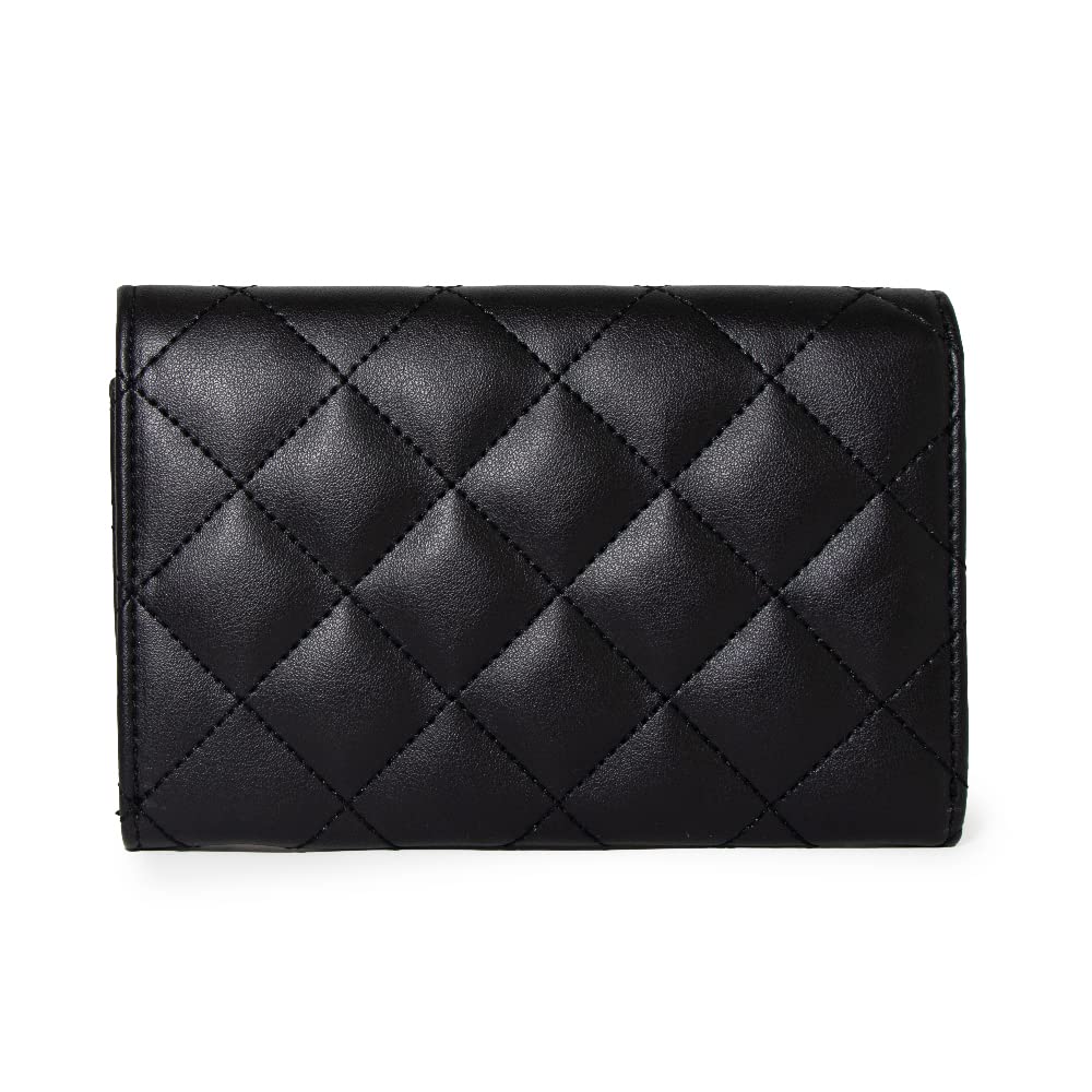 Disney Wallet, Foldover, Disney Signature D Logo Faux Pearl Gold, Black Vegan Leather