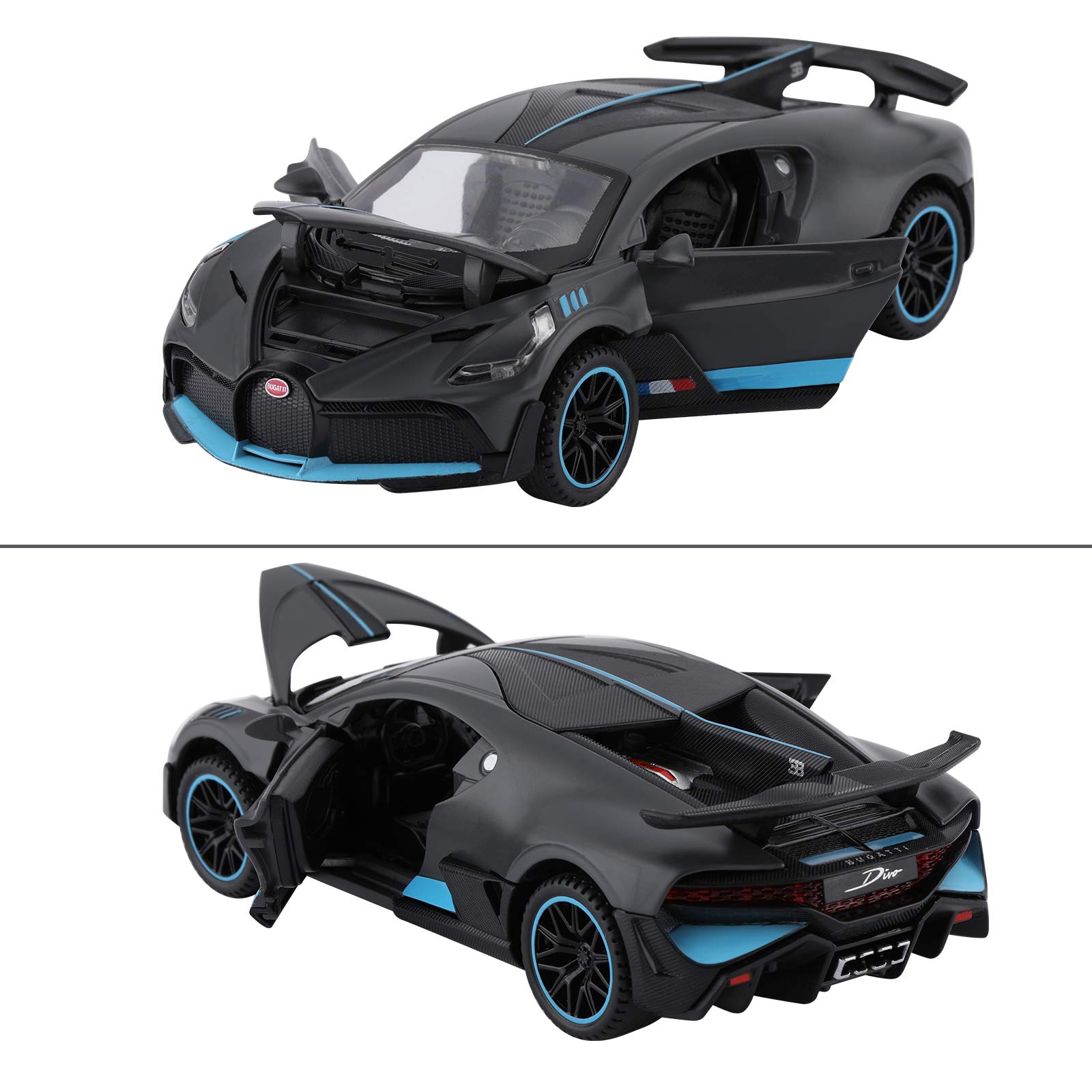 Bugatti Divo Diecast Car,Zinc Alloy Casting Model Toy Car Pull Back Car,1/32 Scale - Toy Gift for Kids Toddlers Boys and Girls (Gray)