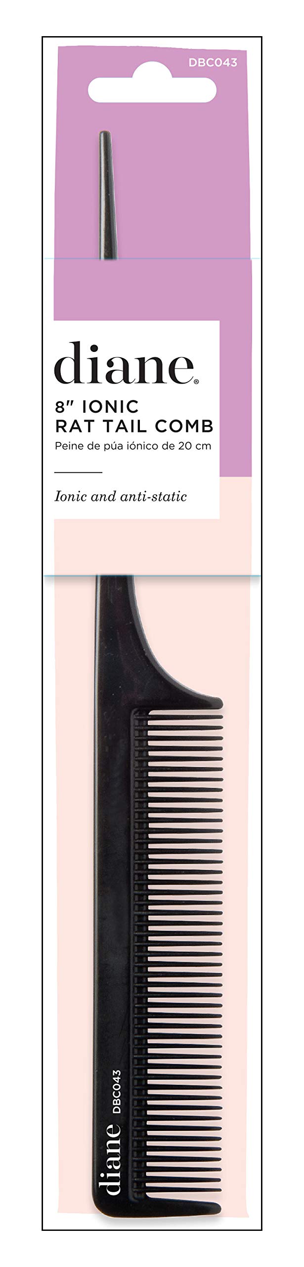 Diane Ionic Rat Tail Comb – Anti-Static Fine Tooth Comb and Hair-Cutting, Styling Tool for Women, Men, Hair Stylists, Barbers with Long Thin Handle, Black, 8 Inches, DBC043