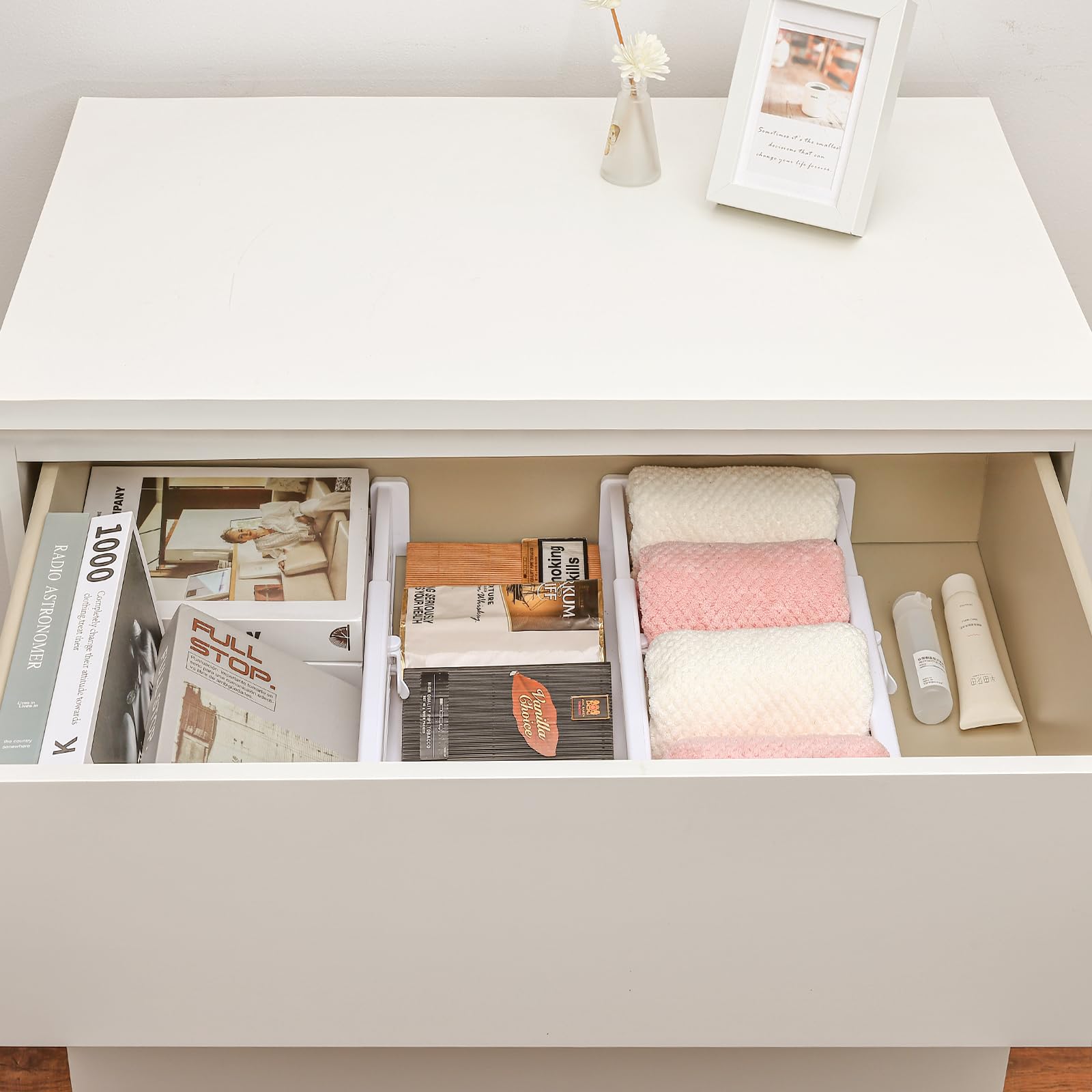Easortm Drawer Dividers for Clothes - 8 Pack Adjustable Dresser Drawer Divider 2.48" High, 12.8-22.05" Tall Drawer Dividers Organizer for Dresser Bedroom Bathroom Kitchen Office Drawer(White)