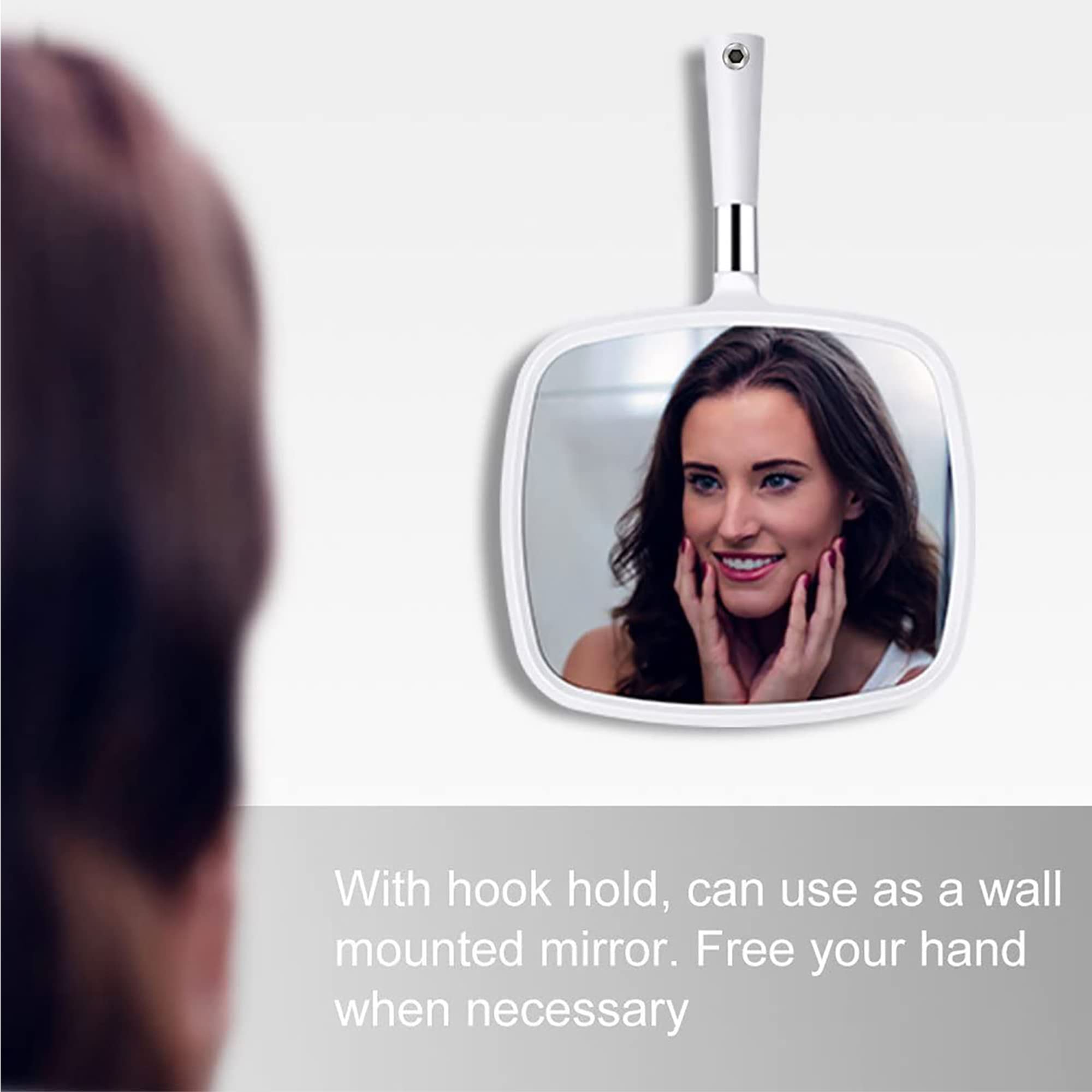 Orange Tech Large Hand Held Mirror with Handle, Makeup Hand Mirror with Hook Hole for Bathroom and Bedroom, Barbers Haircut Mirror for Home and Salon