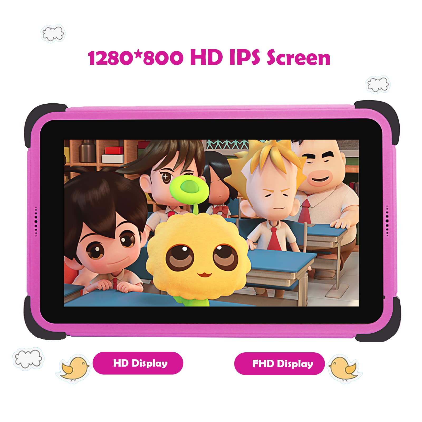 8 inch Kids Tablet Android Tablets for Kids,AX WiFi 6,1280x800 IPS HD Display,2GB RAM 32GB ROM TF 256GB Toddlers Tablet with Parental Control,5+8MP Camera,WiFi,with Kids-Tablet Case and Stand (Pink)