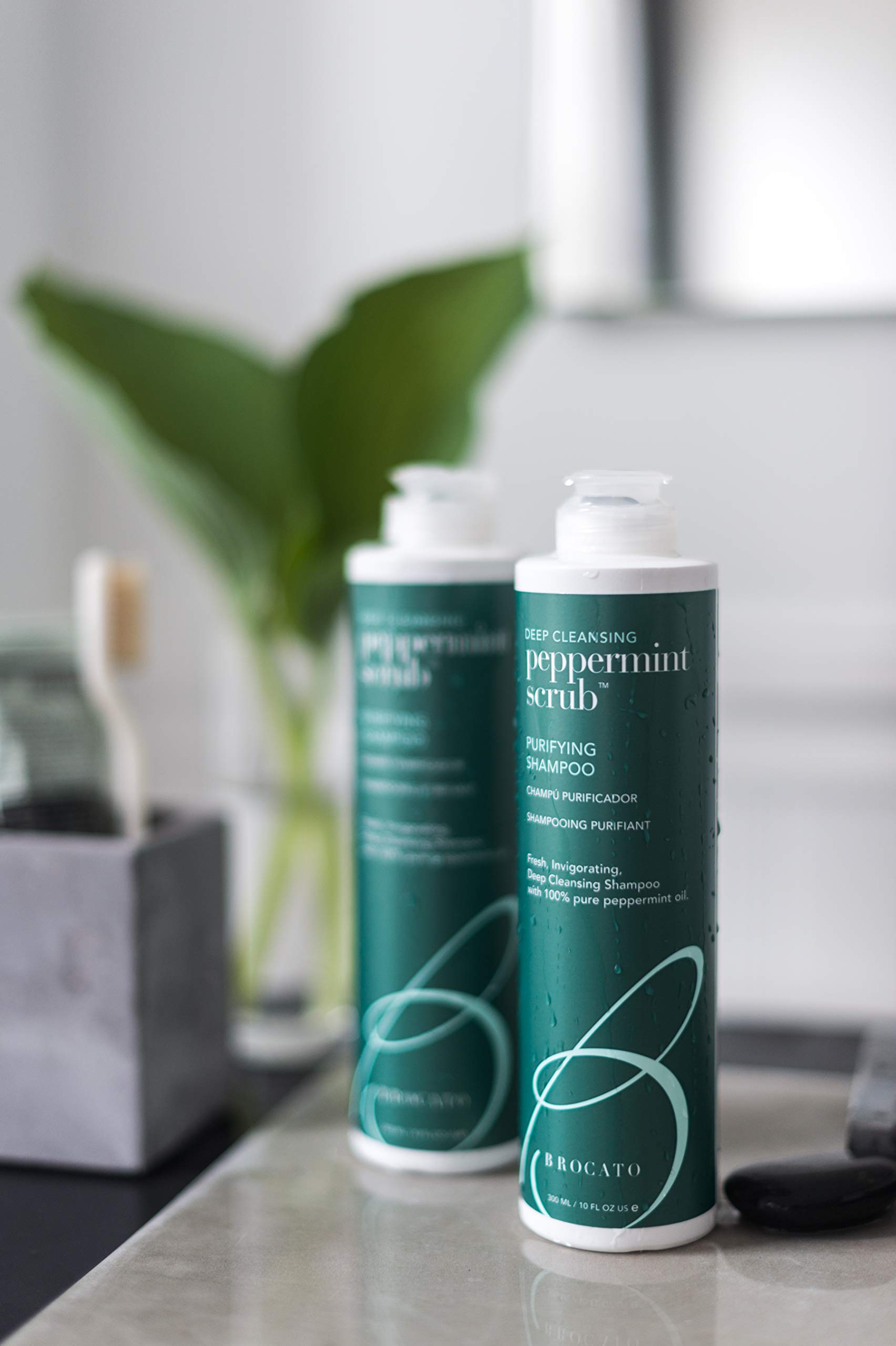 Brocato Peppermint Scrub Purifying Shampoo: Lightweight with Pure Peppermint Oil, Ideal for Oily to Normal Hair Types - Sulfate & Paraben Free, 32oz