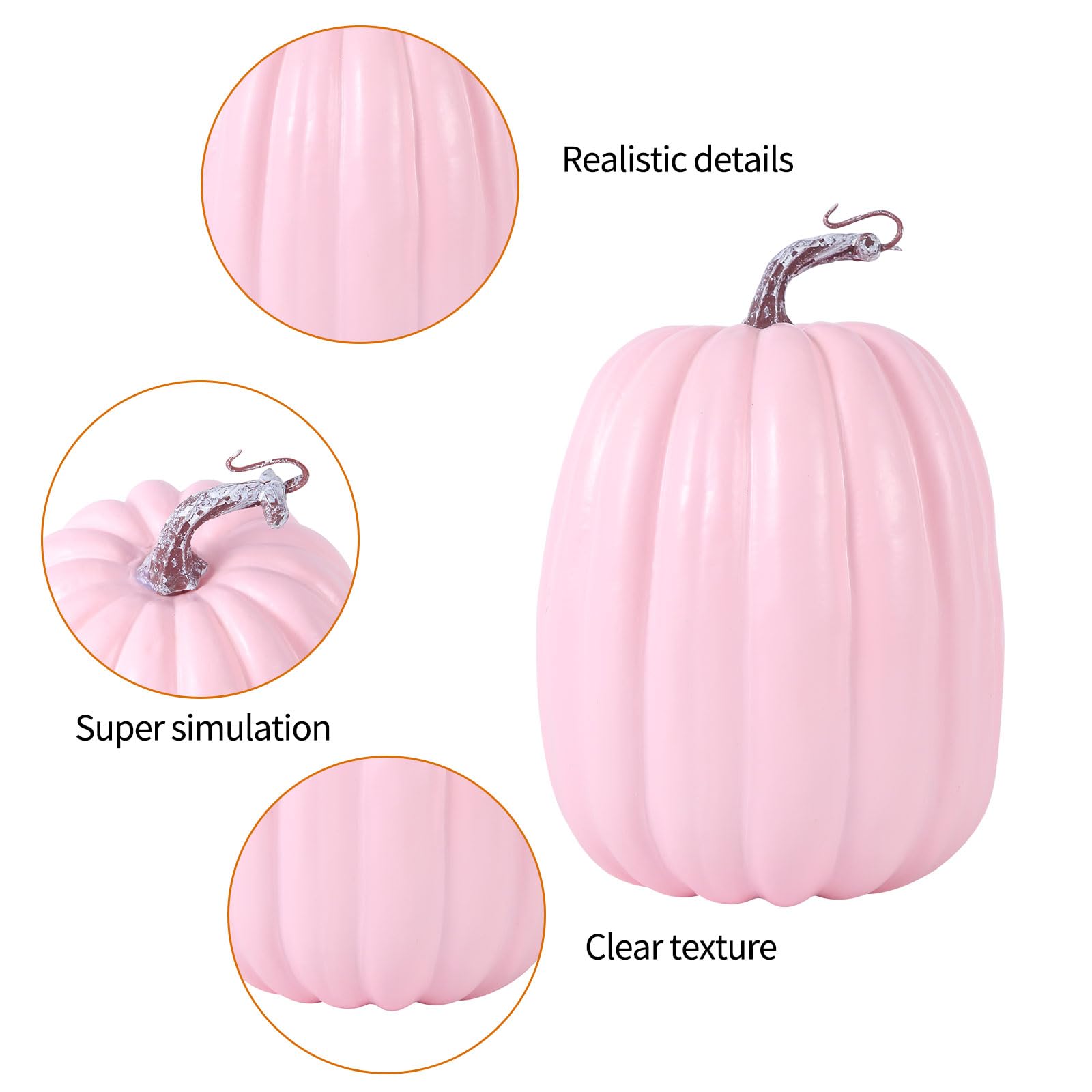 8 Inch Large Artificial Pumpkins Decor Foam Decorative Pumpkins for Halloween Autumn Harvest Home Decorations (Pink)
