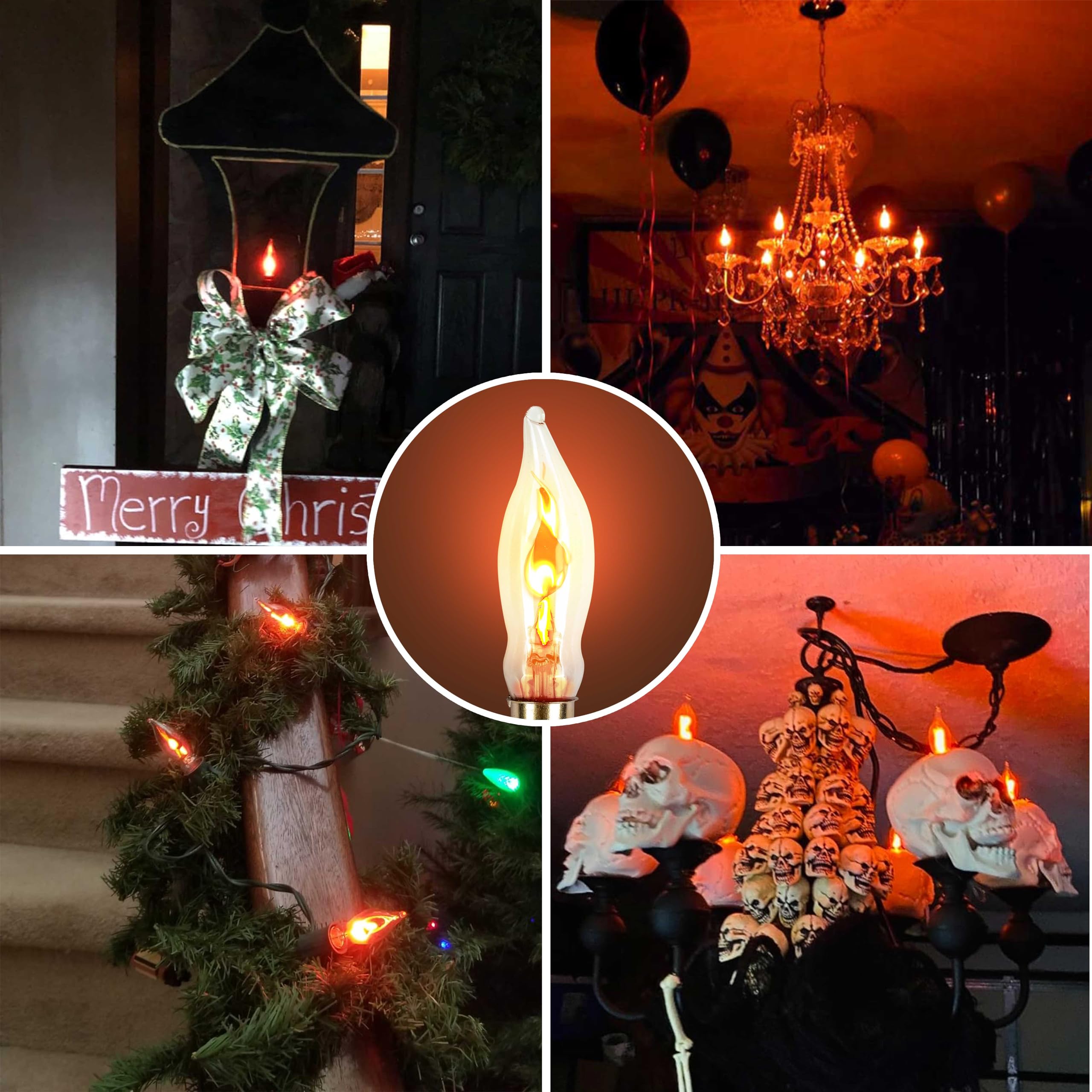 OHLGT Flicker Flame Light Bulb for Hallowwen Christmas Decorative 3 Watt, 120V, E12 Flame Candelabra Light Bulbs(12 Packs)