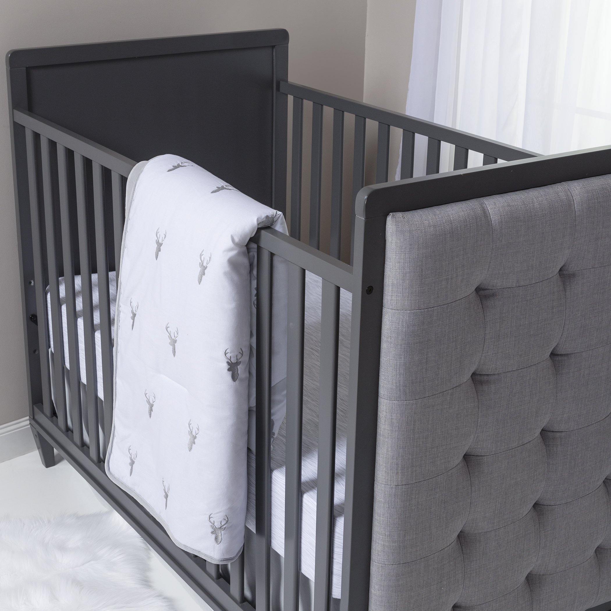 Trend Lab Stag Head 3 Piece Crib Bedding Set, Can Be Used As A Blanket Or A Playmat for Tummy Time, Includes Quilt, Fitted Crib Sheet and Skirt
