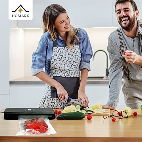 HOMARK Vacuum Sealer Machine, Digital Display Smart Function Household 80 kPa Food Saver Vacuum Sealer with Tempered Glass Surface, Dry Moist Mode, Includes 10 Vacuum Bags 6βx10β, 3 Food Modes,2 Pump Speed, Lab Tested