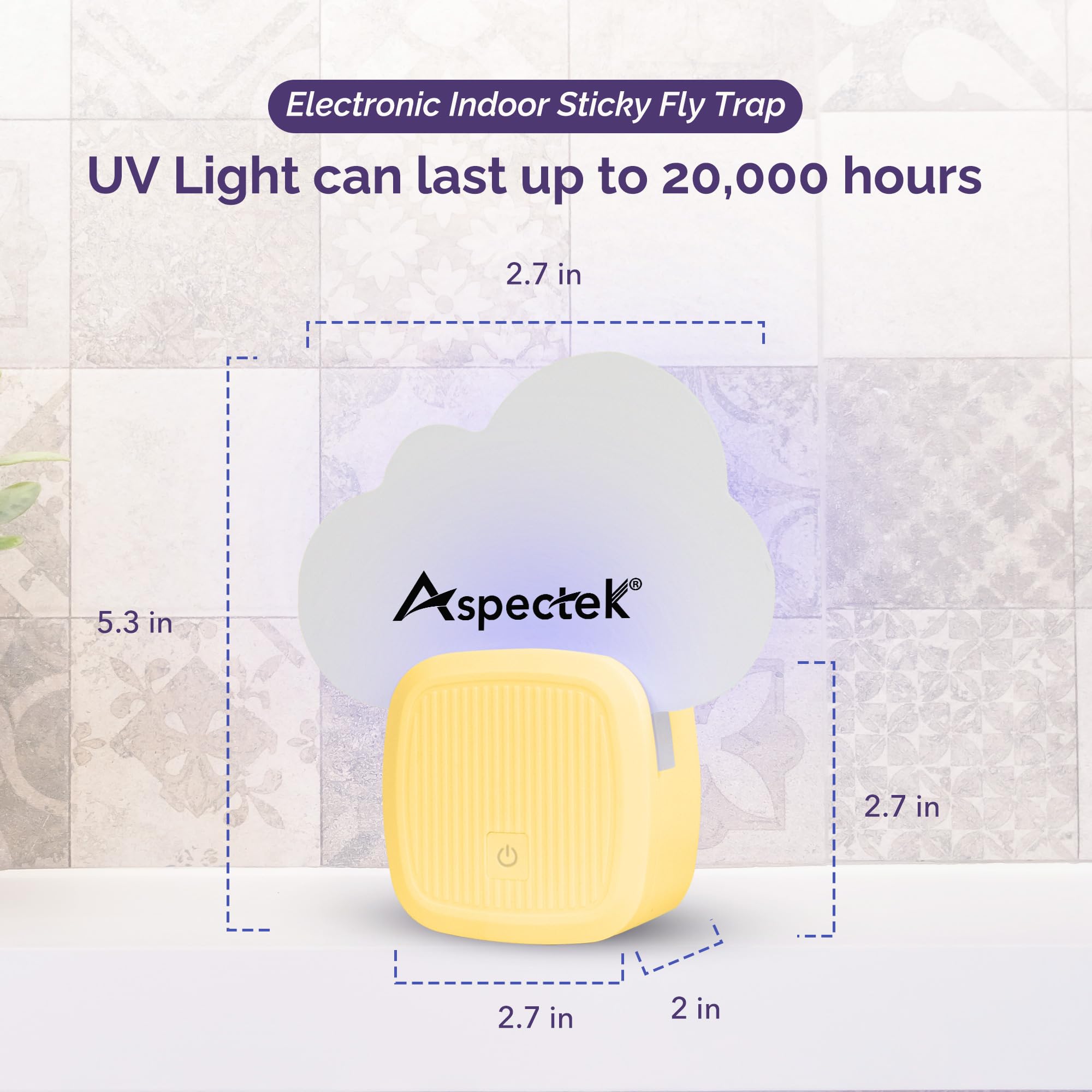 Aspectek Sticky Fly Insect Trap for Indoor, Plug-in Blue Light Bug Trap, Odorless, Noiseless, Chemicaless, with 12 Packs of Sticky Glue Pads, Yellow (2 Pack)