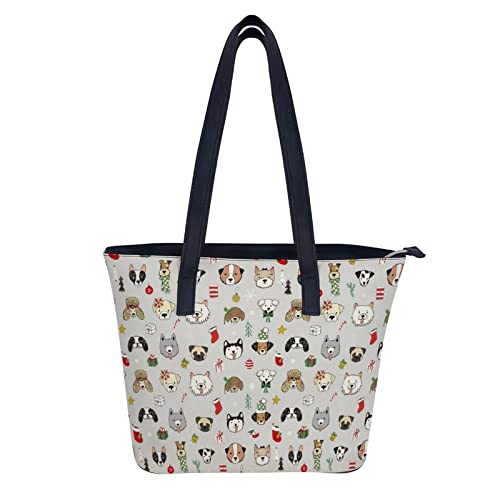 Christmas Dogs Doodle Women's Tote Bag PU Leather Shoulder Bag Handbags Purse For Work Shopping Travel