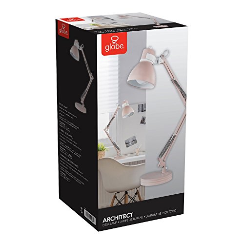 Globe Electric 52028 28" Swing Arm Desk Lamp, Matte Rose, Matte White Accents, On/Off Rotary Switch, Partially Adjustable Swing Arm, Home Office Accessories, Lamp for Bedroom, Home Improvement