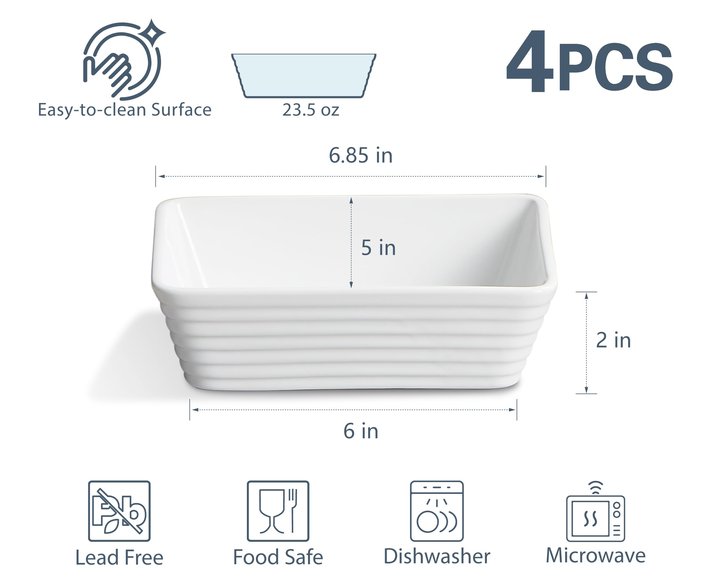 ONEMORE Small Baking Dish, Rectangle Ceramic Baking Dish for Oven, Individual Casserole Dishes for Toaster Oven, 5x7 Small Deep Lasagna Baking Dish, Oven Safe, 1-2 Person Baking Dishes Set of 4, White