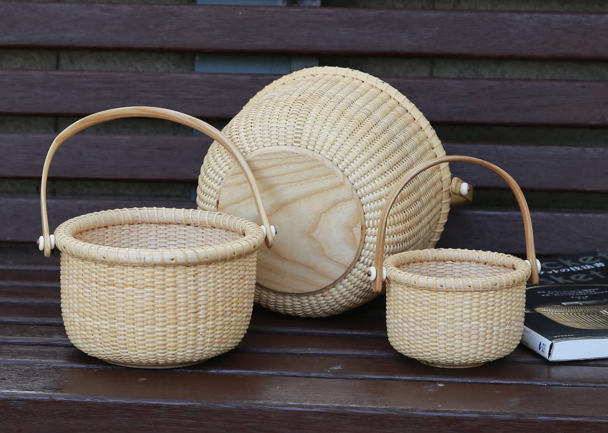 Teng Jin Open Round Nantucket Basket with Handles Handwoven Storage Serving Baskets for Easter, Picnics, Gifts, Home Decor and More several sizes ranging from 5β 13β