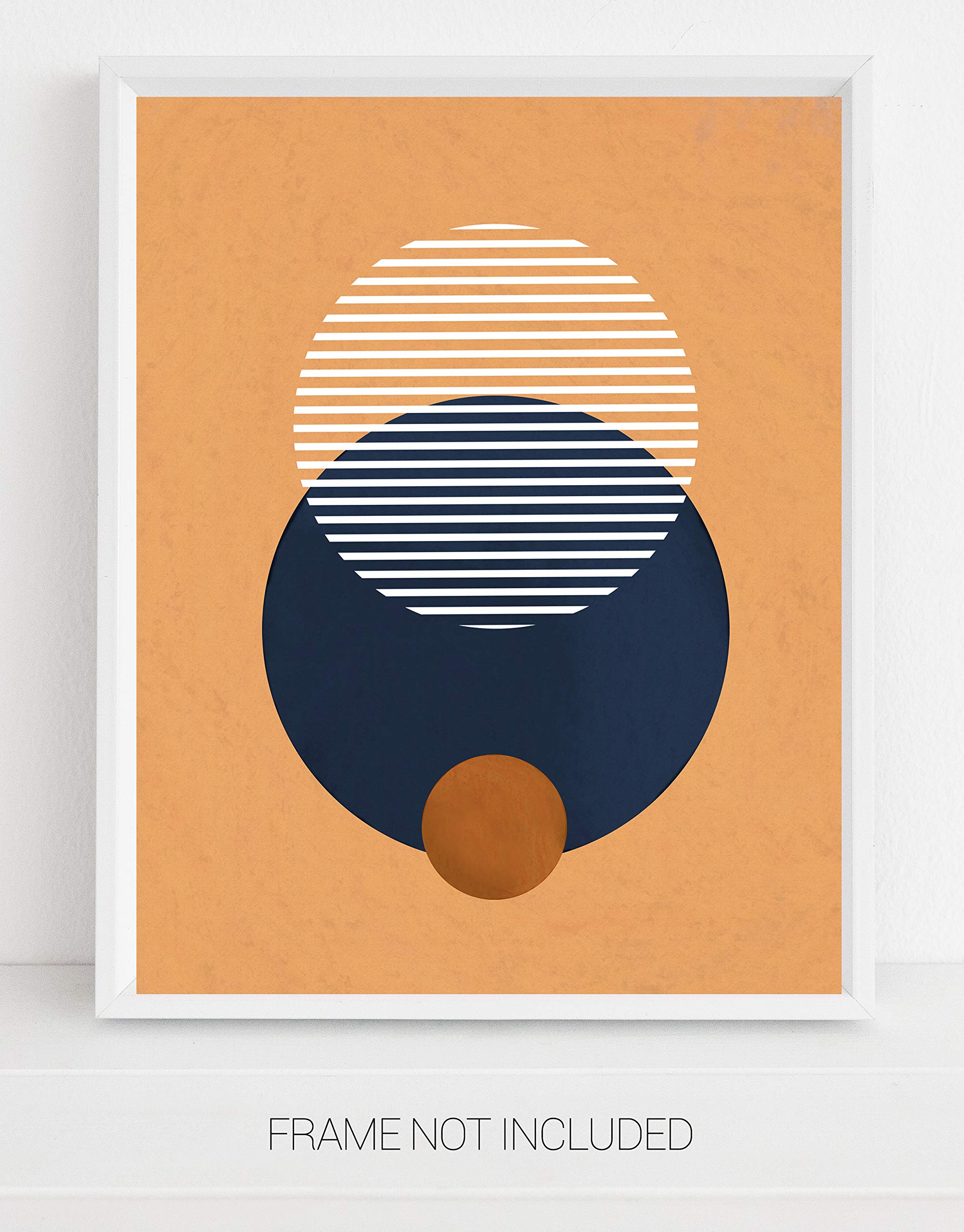 Abstract Blue & Terra 3 Circles Wall Art. 11x14 UNFRAMED Print. Abstract, Minimalist Modern Wall Decor. Shades of Dark Blue, Rust, White.