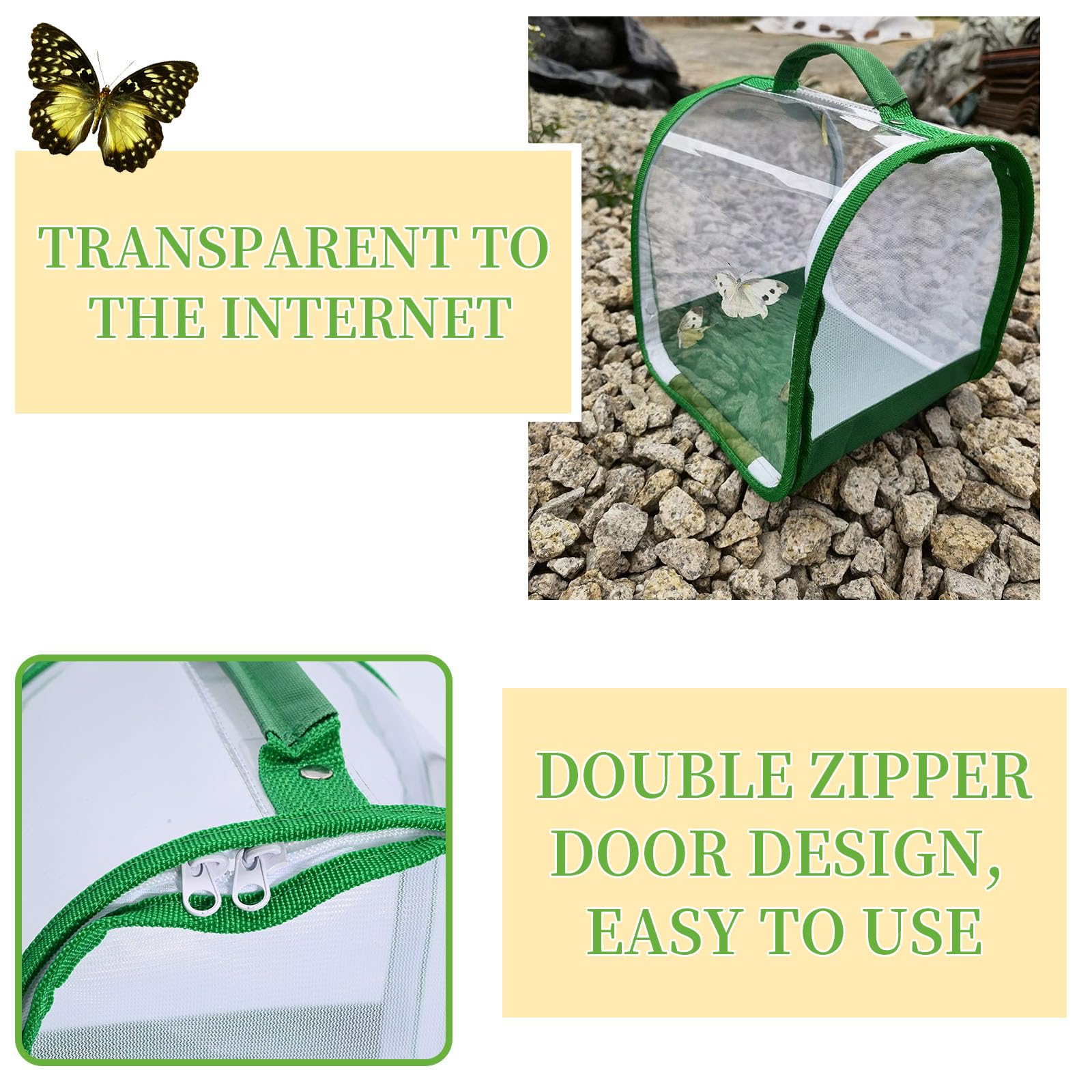 8 Inches Small Butterfly Habitat, Insect Mesh Cage Terrarium, Caterpillar Enclosure, Critter Cage, Bug Terrarium with Portable Carry Handle