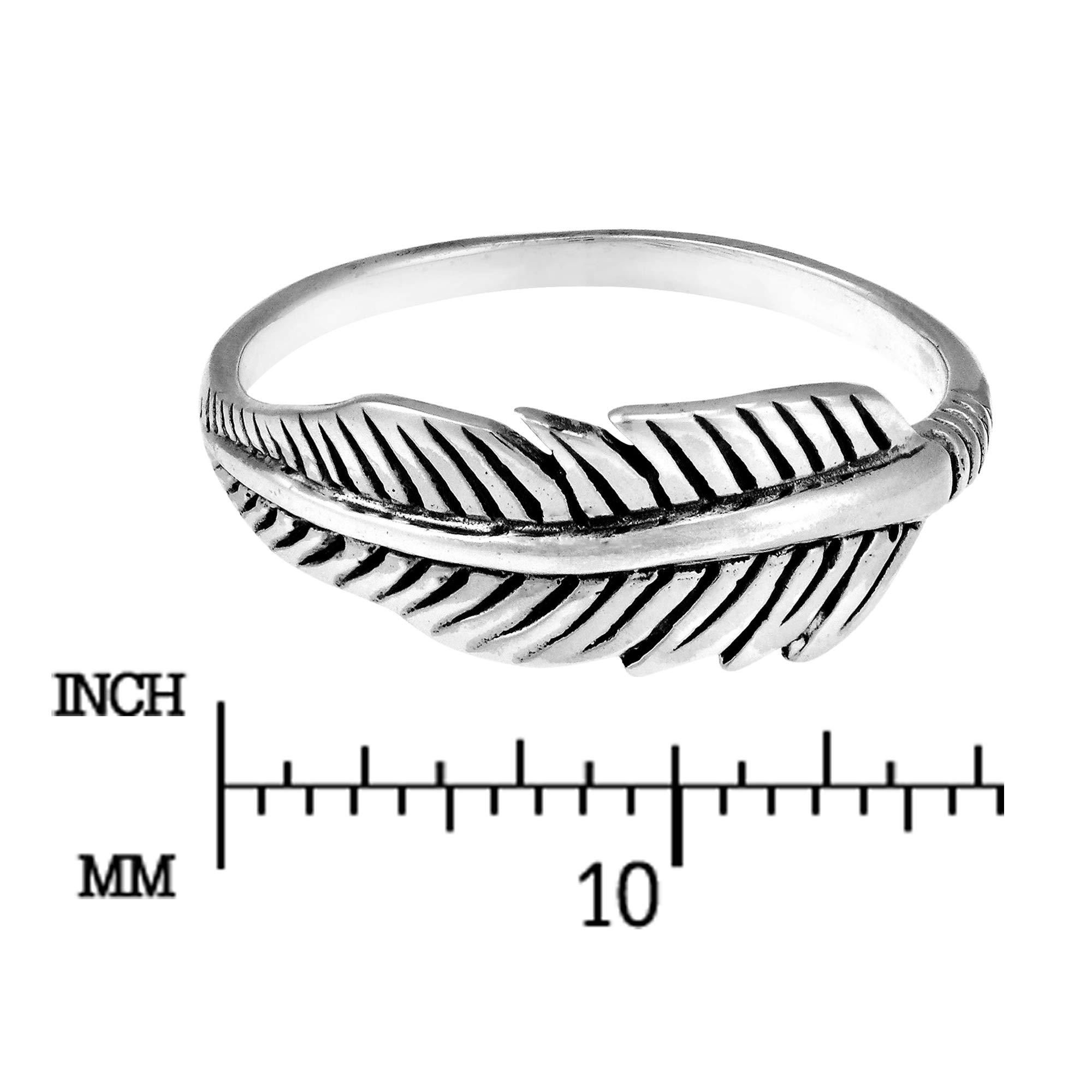 AeraVida Vintage Chic Feather Leaf Unisex .925 Sterling Silver Band Ring (6)