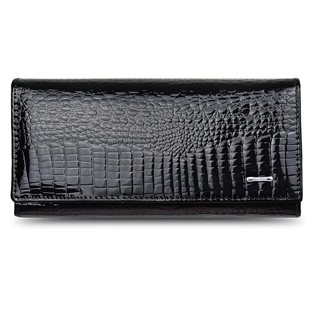 Dicihaya Large Capacity Clutch Purse Genuine Leather Women Wallet Long Double Zipper Wallets Multi Card Holder (Black)