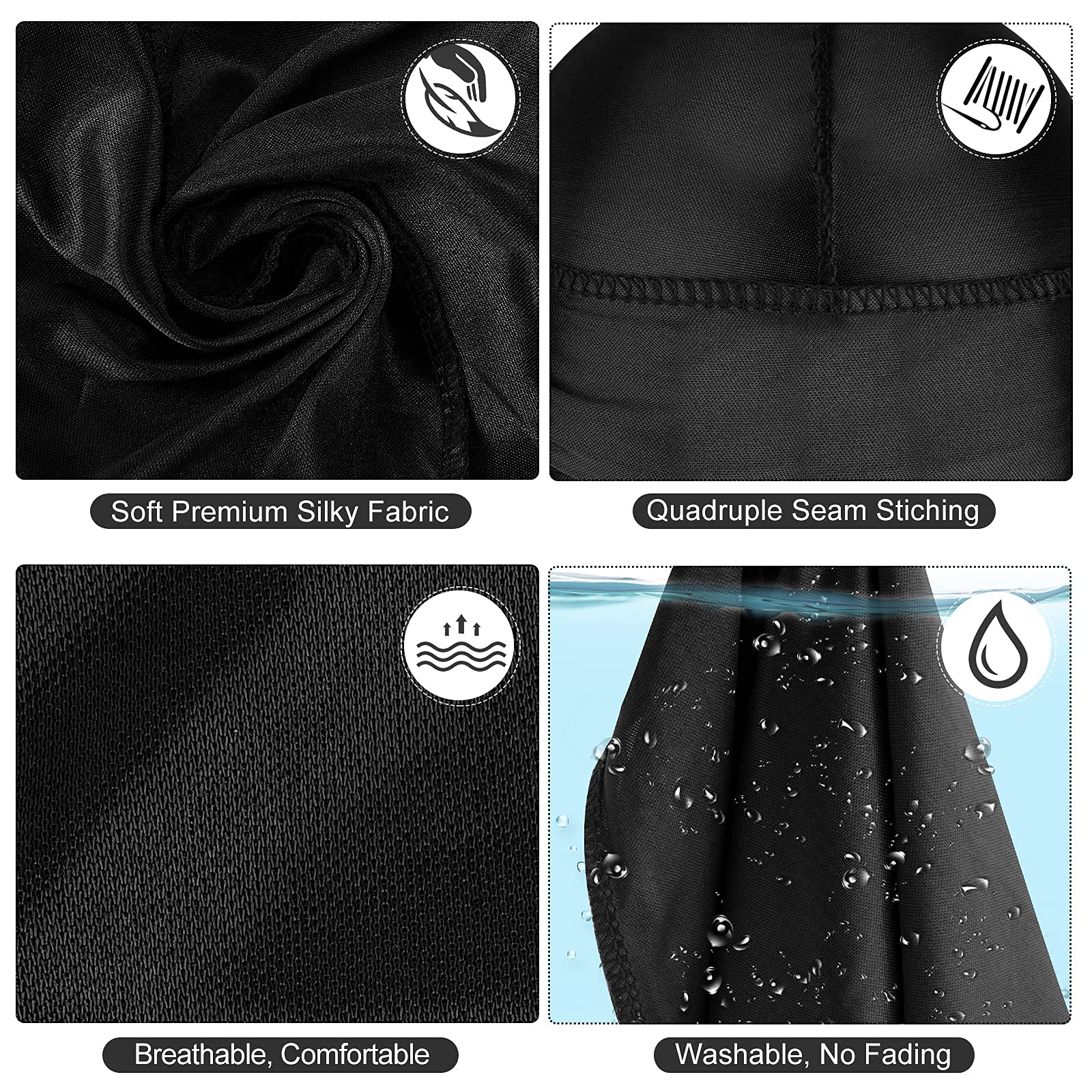 6PCS Silky Durags for Men Wave, Satin Doo Rags for 360, 540, 720 Waves