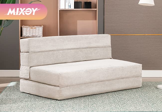 Mixoy Folding Sofa Mattress, Tri Fold Sofa Chair Bed 6.3β,Upholstered Guest Chaise,Floor Couch Sleeper,Folding Futon Sofa Bed Lounge Chaise for Guests,Living Room and Bedroom(Full Size,Beige) 1
