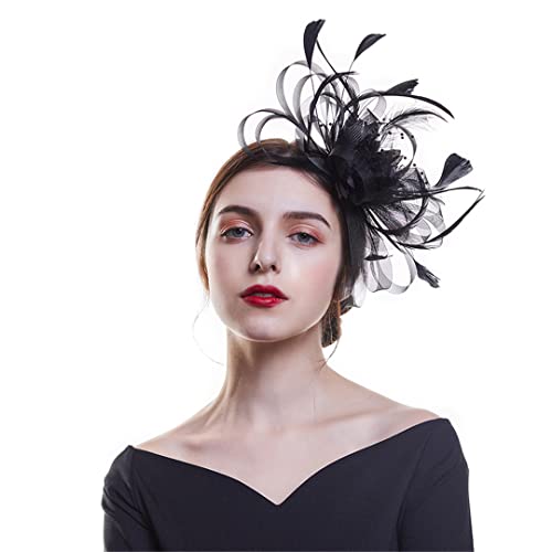 7 Colors Hats Women Flower Feather Hats Retro Bridal Hair Accessories Party Black