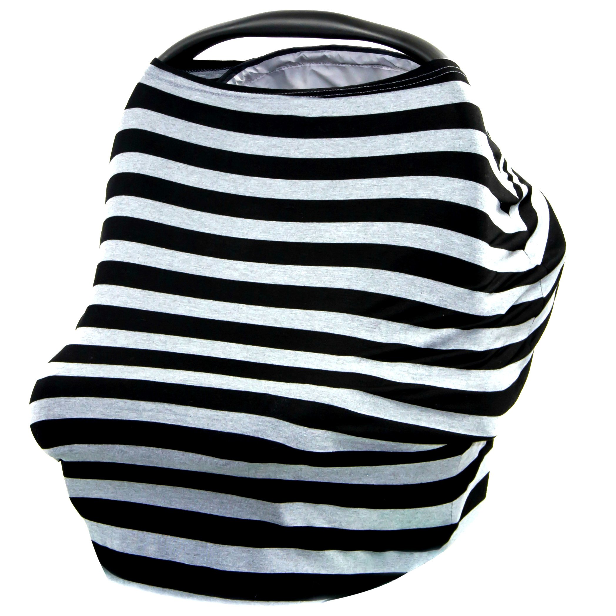 JLIKA Baby Car Seat Covers - Stretchy Infant Canopy and Nursing Cover for Breastfeeding Newborns Infants Babies Girls Boys Best Shower Gift Maternity Apron Infinity Scarf carseats (Black/Gray Stripe)