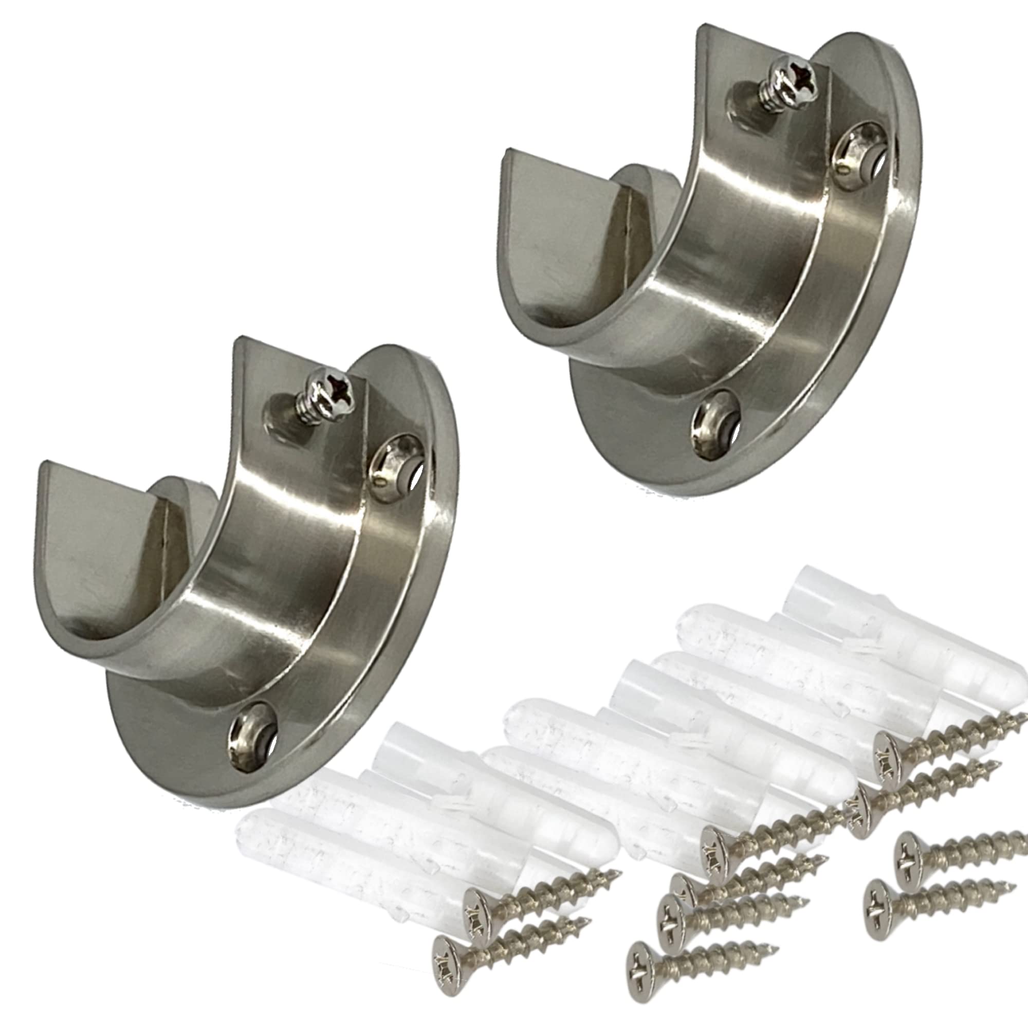 CUSTOM CUT | Up to 72" | HEAVY DUTY Satin Nickel Closet Rod | 32mm Dia. | w/Matching End Brackets