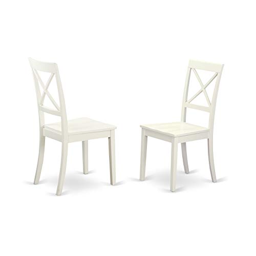 East West Furniture DLBO3-WHI-W 3 Piece Dining Room Table Set Contains a Round Kitchen Table with Dropleaf and 2 Dining Chairs, 42x42 Inch, Linen White