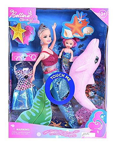 BETTINA Mermaid Princess Doll Pack, Color Changing Mermaid Tail, Dress Doll 12" and Dress Doll 3" and Dolphin Color Reveal Mermaid Toys for Little Girls and Play Gift Set Aged 3+