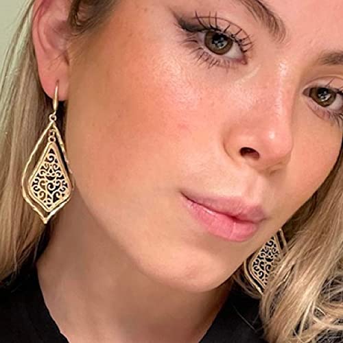ALLISON ROSE ATELIER β Women's Boho Dangle Earrings β Worn Gold Plating with Filigree Design Medallion in a Chandelier Shape β 2.36β Length. Lightweight Bohemian Dangle Earrings for Women