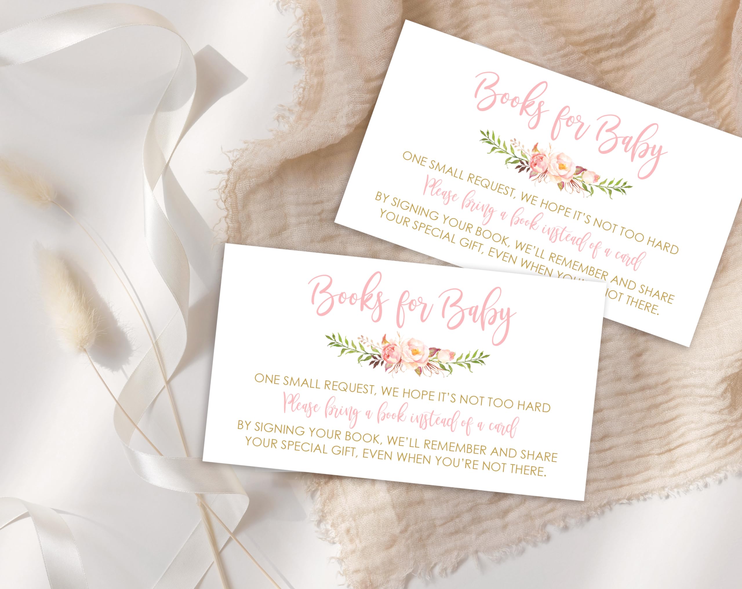 InvitationHouse 48 cnt Pink Flowers Baby Shower Book Request Cards