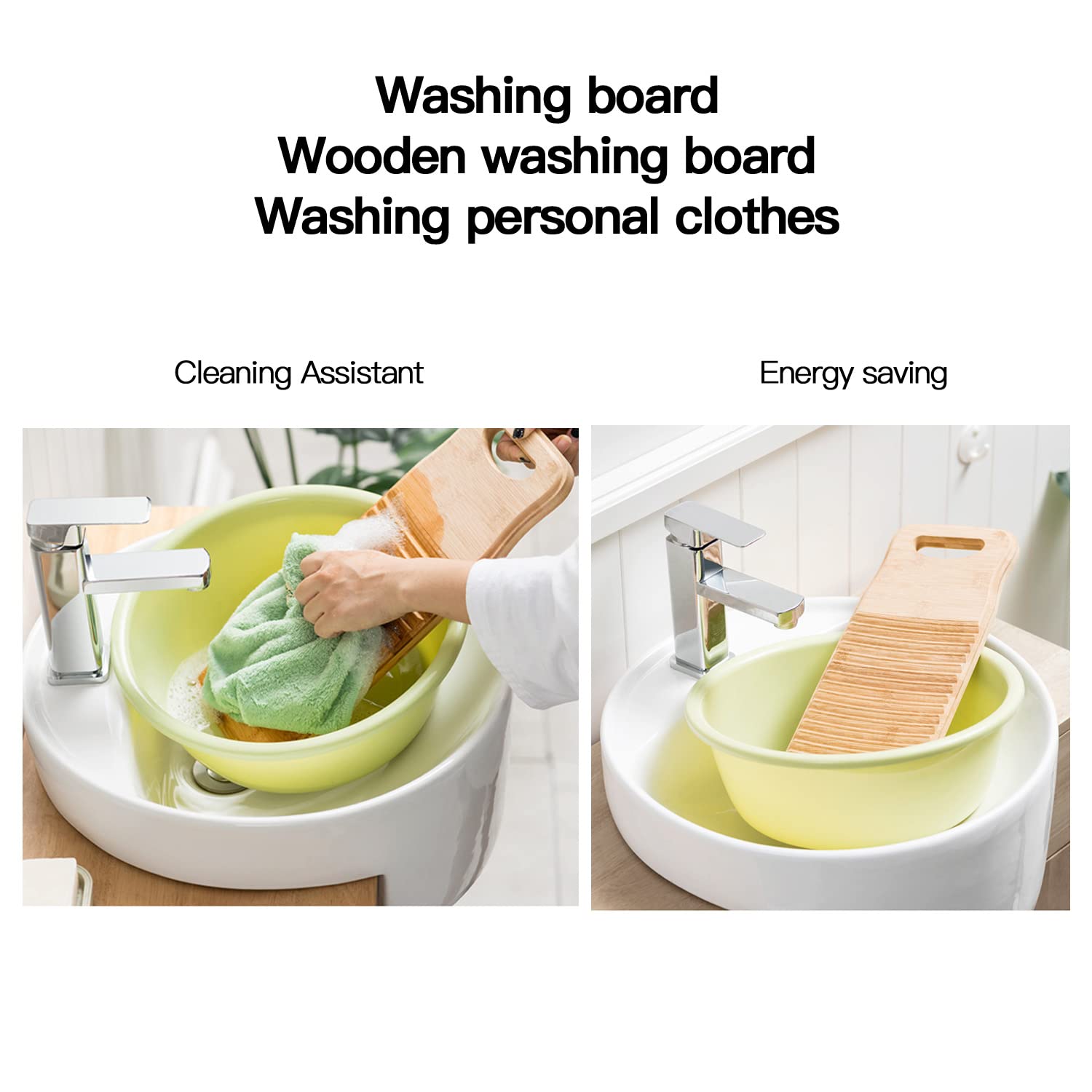 awagas 20"x7" Natural Bamboo Washboard Laundry Washboard Hand Washing Board,Washing Clothes Board Old Fashioned Hand Wash Board for Shirts Underwear Clean Home Laundry Supplies-(M)