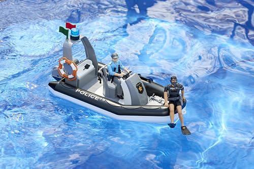 Bruder 62733 bworld Police Boat with Rotating Beacon Light, 2 Figures and Accessories