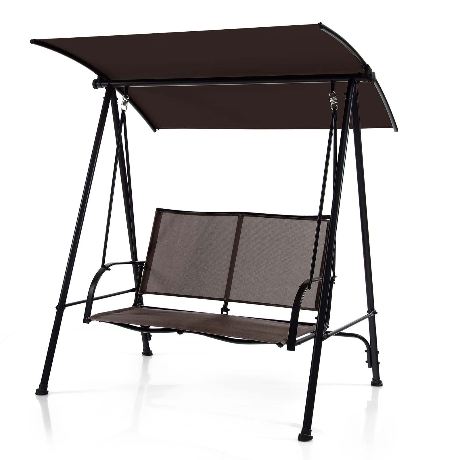 Tangkula 2 Person Porch Swing, Patio Swing with Adjustable Canopy, Comfortable Fabric Seat & Heavy-Duty Steel Frame, Outdoor Canopy Swing for Patio, Garden, Poolside (Dark Brown)